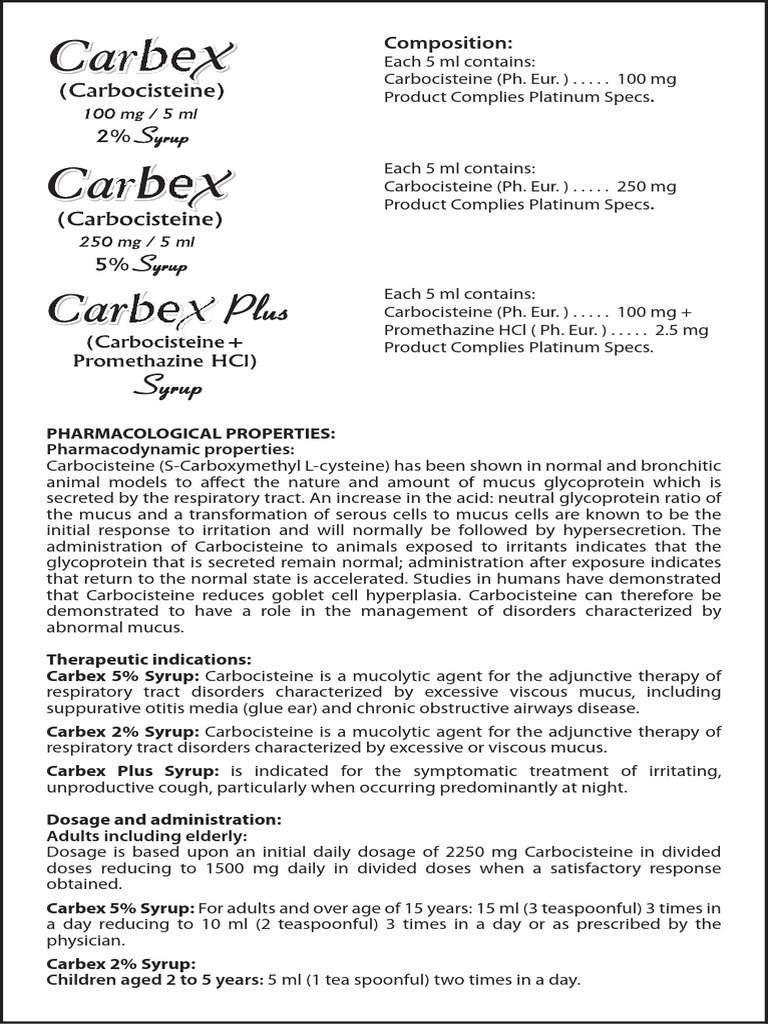 Carbex Carbex Plus - Leaflet | PDF | Mucus | Teaspoon