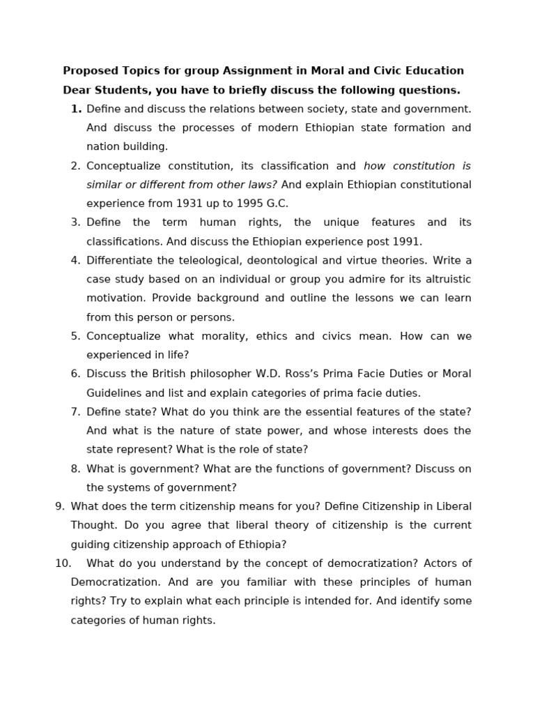 Group Assignment For Moral and Civics Education | PDF