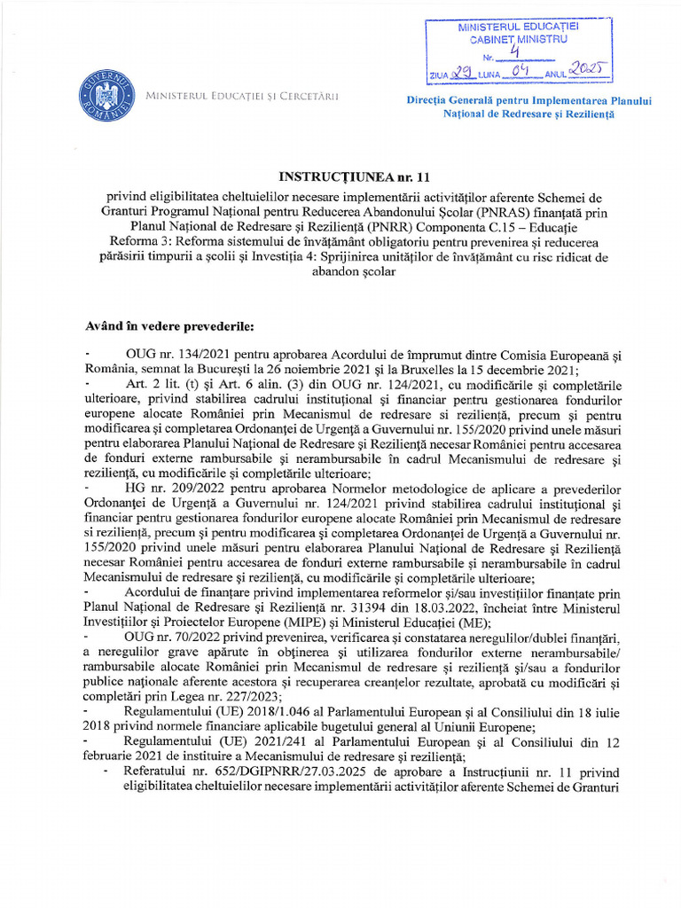 Instructiunea nr. 11_UI_MEC - PNRAS | PDF