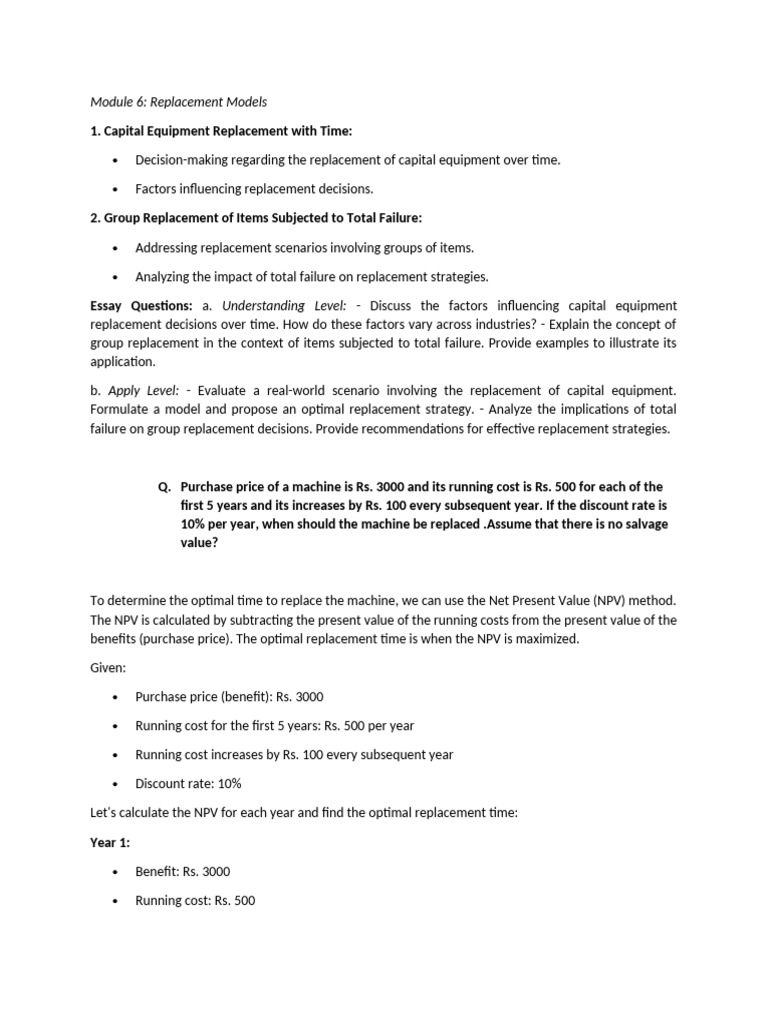 Unit 6 - Replacement Models | PDF | Net Present Value | Economics