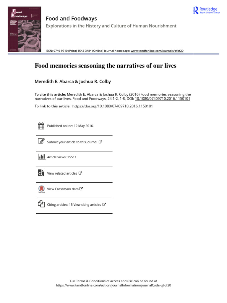 Food Memories Seasoning The Narratives of Our Lives | PDF | Memory | Senses