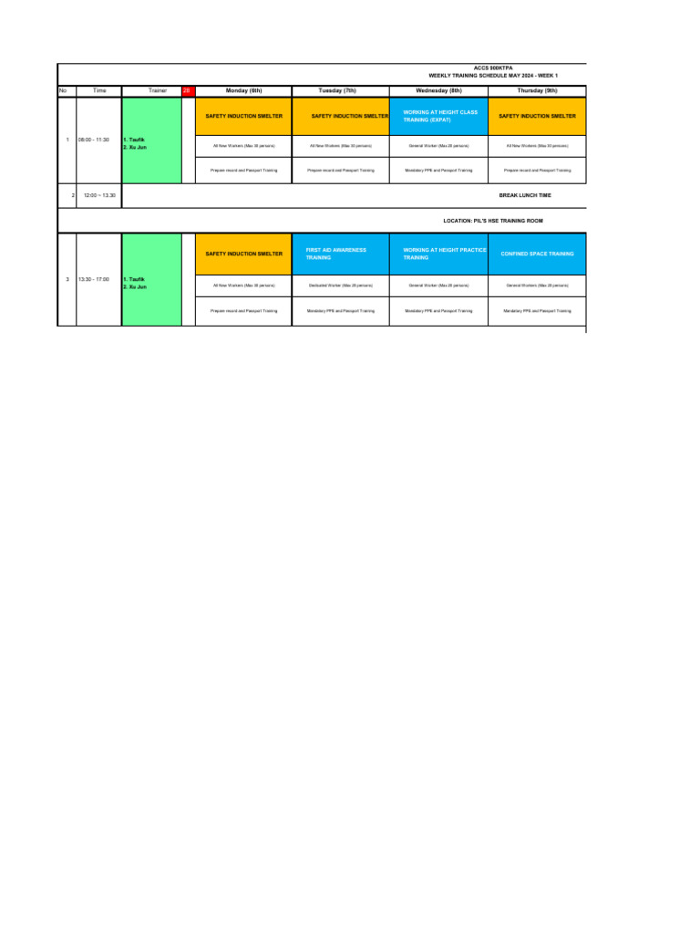 Week 2 - Training Schedule May 2024 | PDF