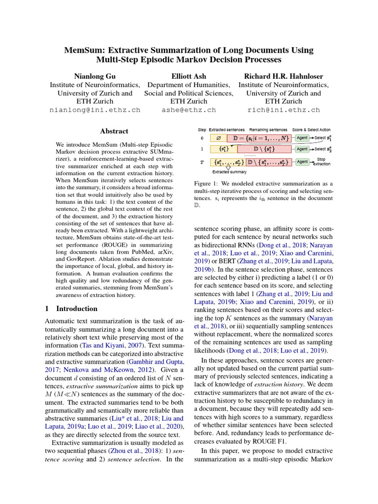 MemSum: Advanced Extractive Summarization | PDF | Applied Mathematics ...