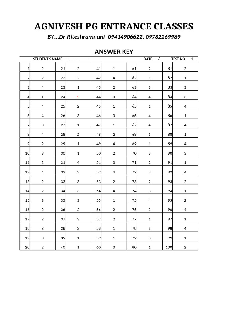 Ans-Key 01 | PDF