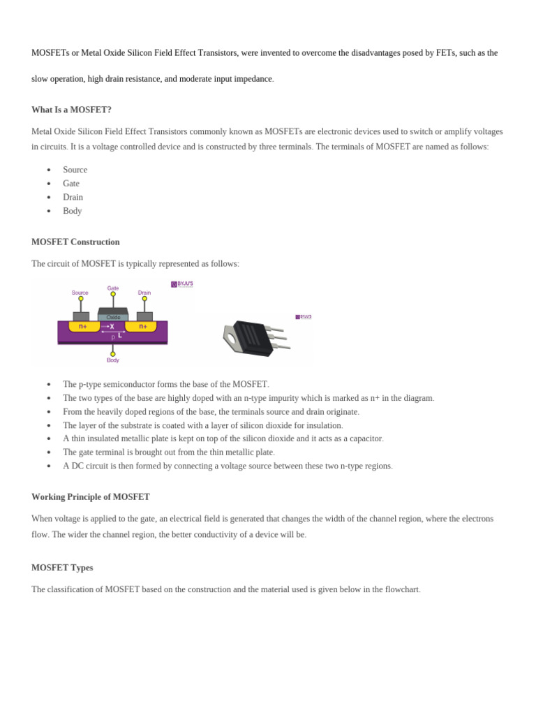 Understanding MOSFET: Types and Applications | PDF | Field Effect ...