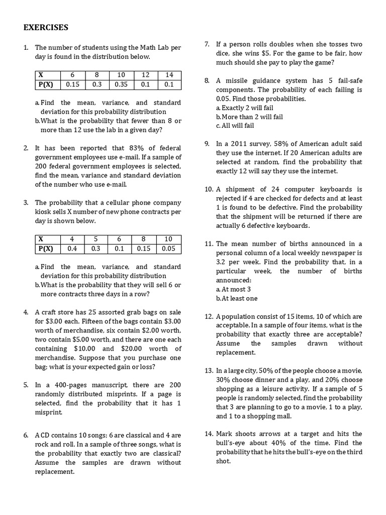 Exercise Discrete Distribution | PDF | Variance | Statistical Theory