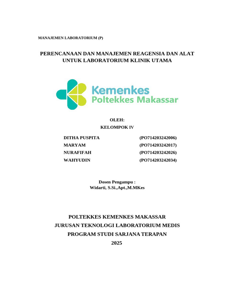 KELOMPOK 4_MEMBUAT PERENCANAAN DAN MANAJEMEN REAGENSIA DAN ALAT UNTUK ...
