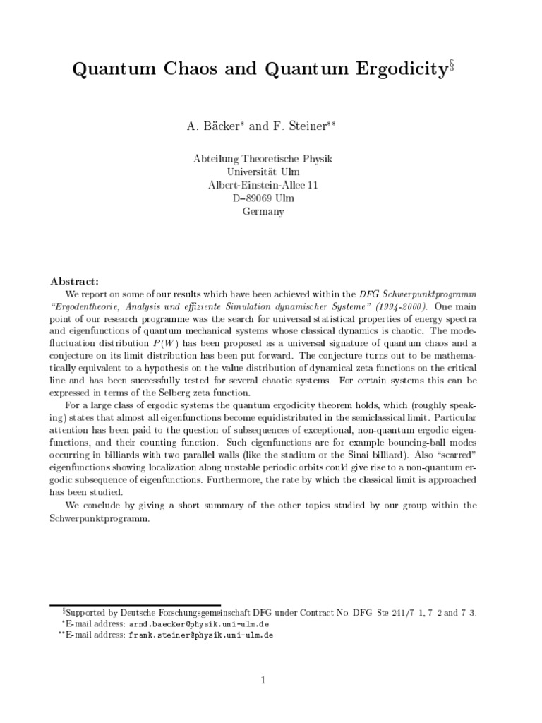 Quantum Chaos and Quantum Ergodicity | PDF | Hamiltonian Mechanics ...