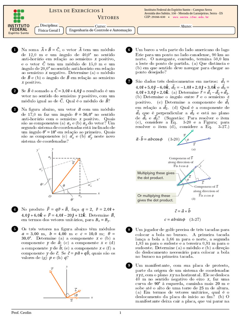 Lista 1 | PDF | Euclidean Vector | Classical Geometry