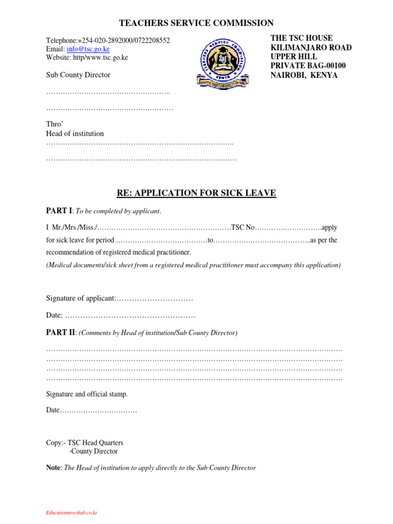 TSC Sick Leave Application Form | PDF