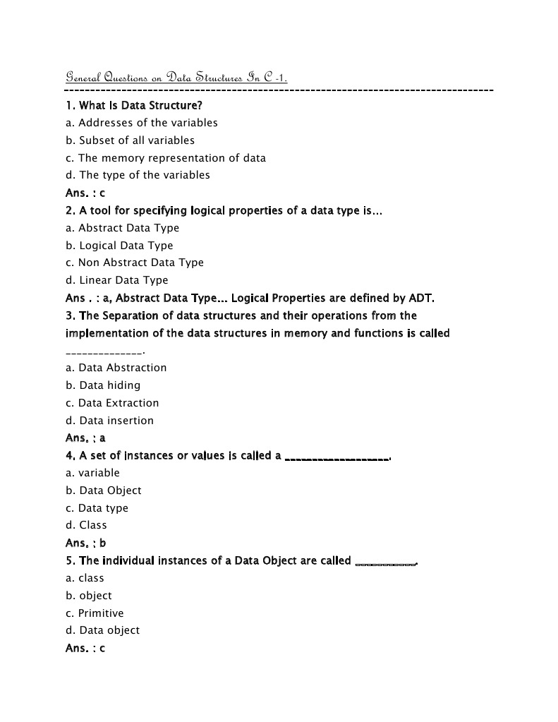 General Questions On Data Structures in C | Download Free PDF | Array Data Structure | Queue ...