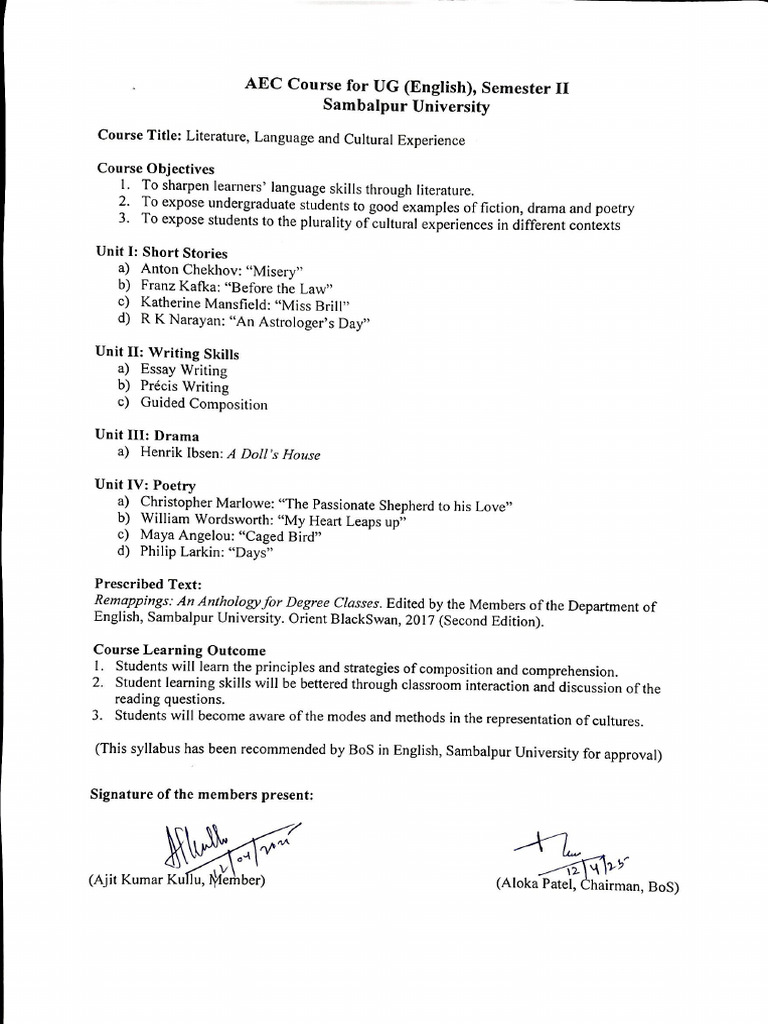 UG AEC English Syllabus 2025 | PDF