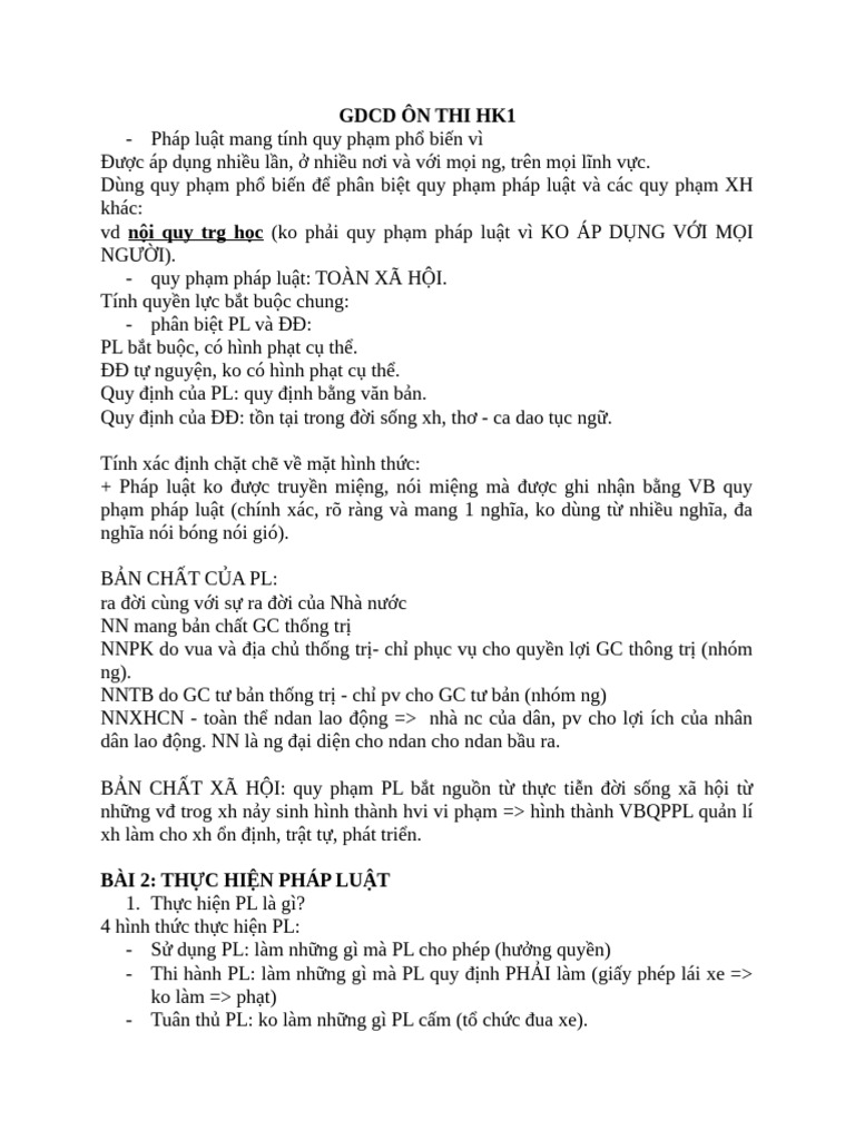 GDCD Ôn Thi HK1 | PDF