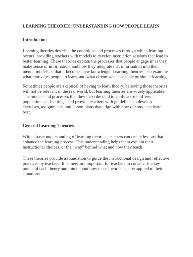 Learning Theories, General Introduction | PDF