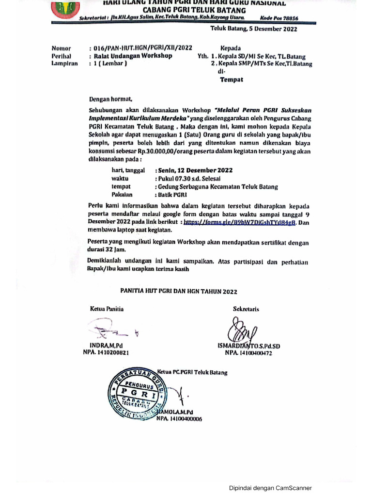 Undangan Workshop Dan KKG | PDF