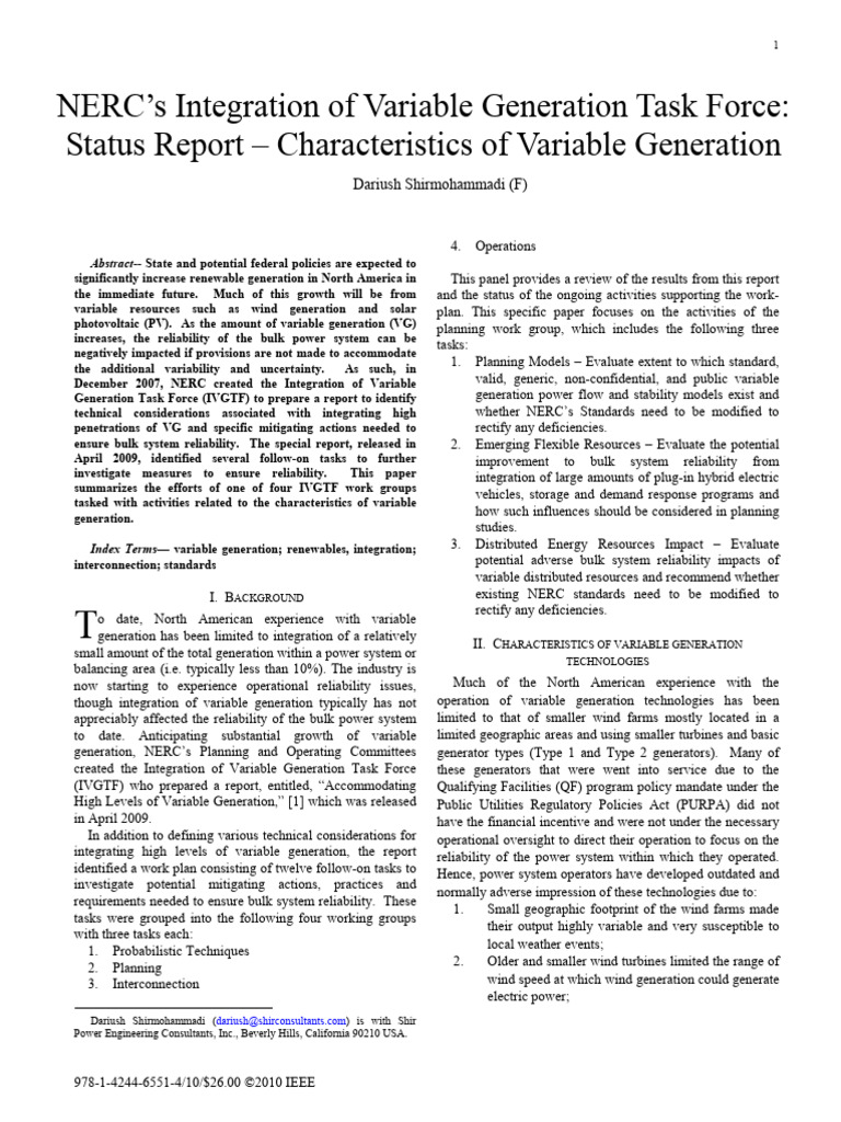 NERC VRE Integration Task Force | PDF | Electric Power | Electricity
