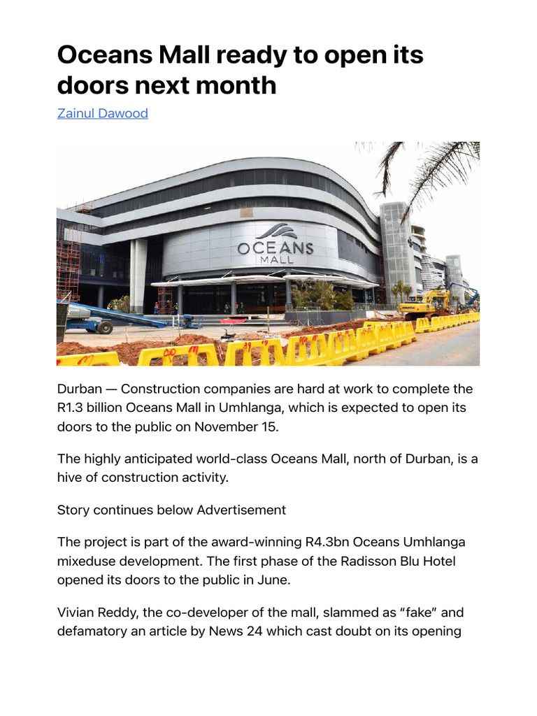 Oceans Mall Ready To Open Its Doors Next Month | PDF | Transport