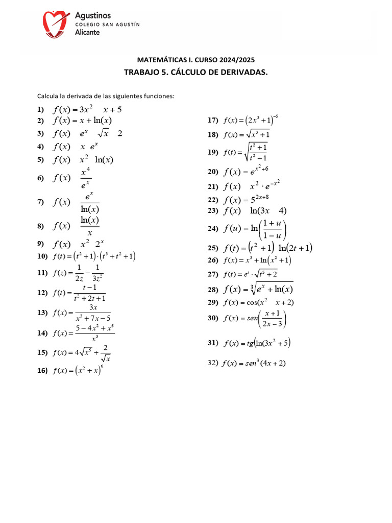 TRABAJO 5 Derivadas (11-28 Abril) | PDF