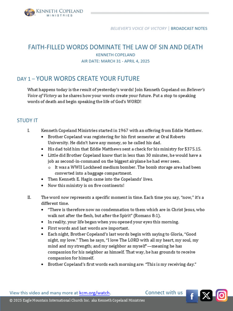 BNT250331 Broadcast Notes Kenneth Copeland-Trk-20250327 | PDF | Jesus ...