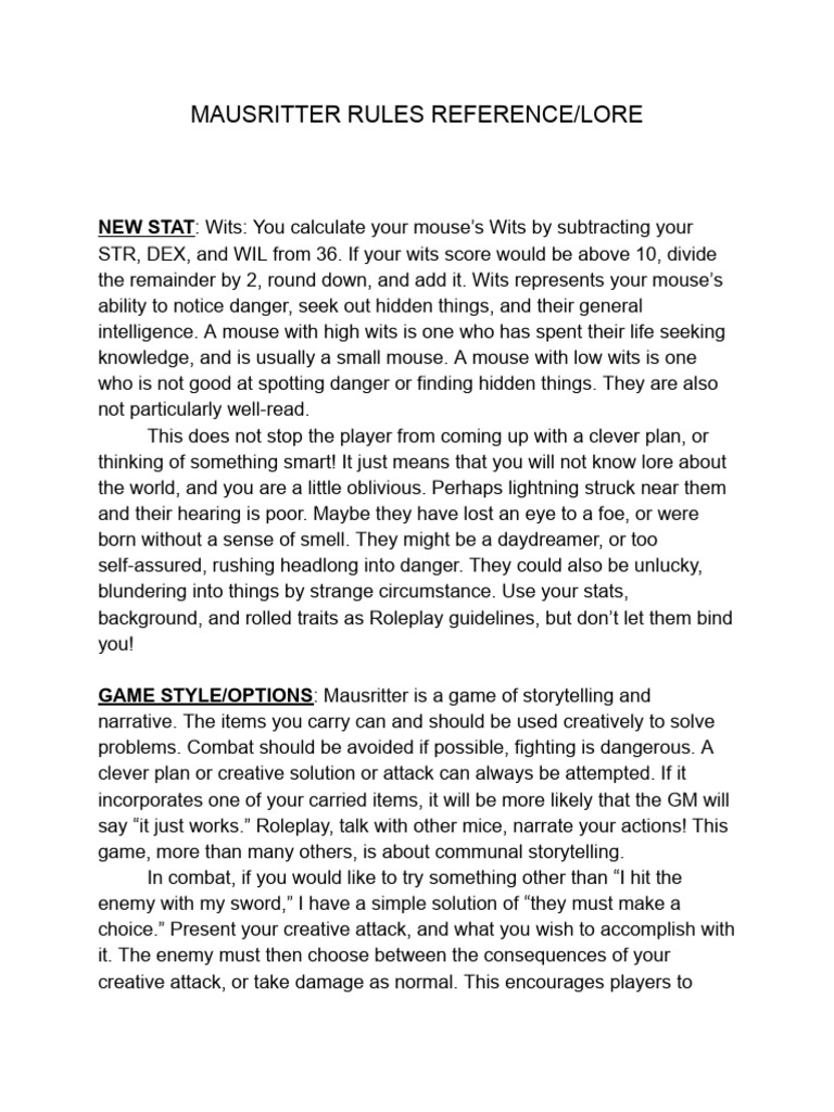Mausritter Homebrew 1.0 | PDF | Mouse