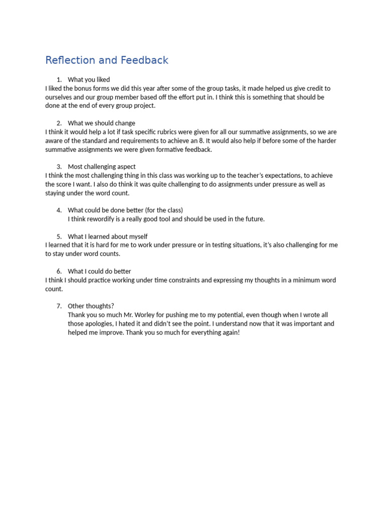 Ria - Reflection and Feedback | PDF