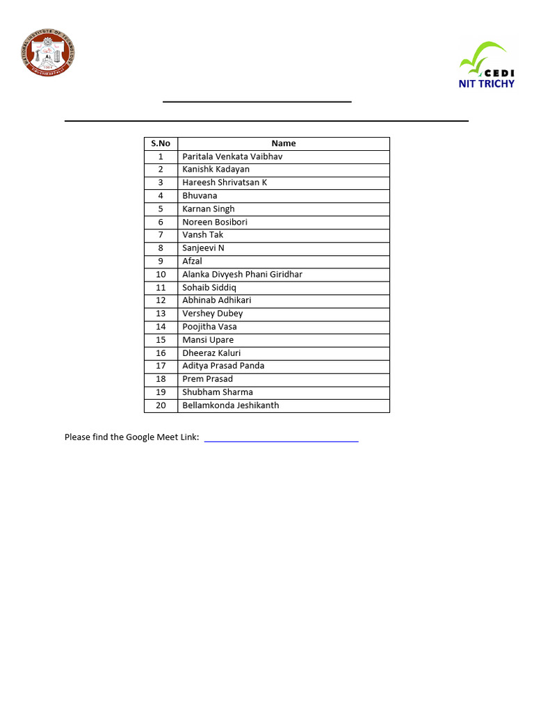 Interview Schedule For List of Selected Candidates For CEDI Intership ...