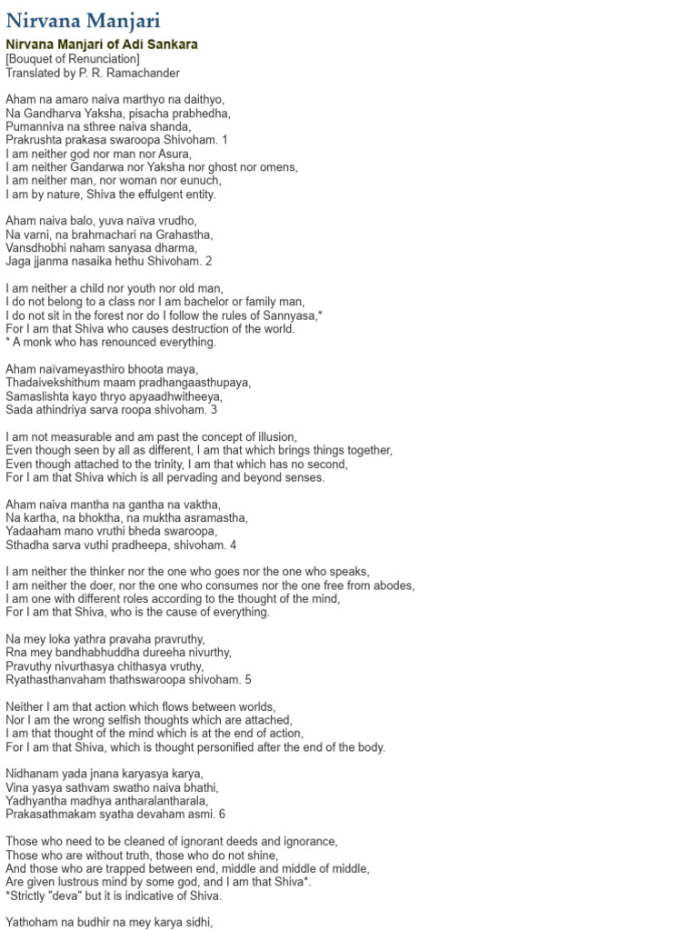 Nirvana Manjari - Vedanta Shastras Library | PDF | Shiva | Religious Philosophical Concepts