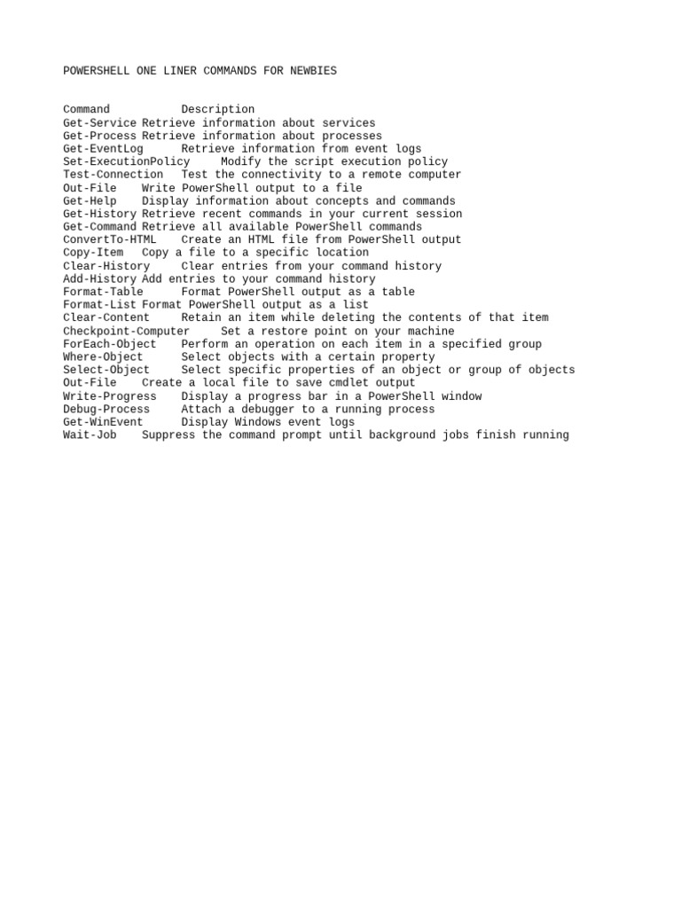 School Class Lab Powershell Oneliner Commands For Newbies Pdf