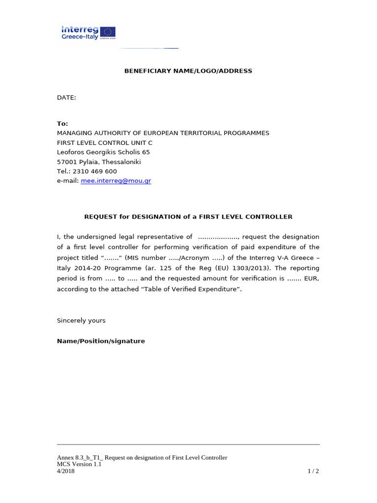 REQUEST-for-DESIGNATION-of-a-FIRST-LEVEL-CONTROLLER_GR-IT | PDF