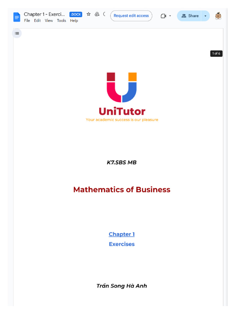Unitutor MB Chapter 1 Exercise | PDF