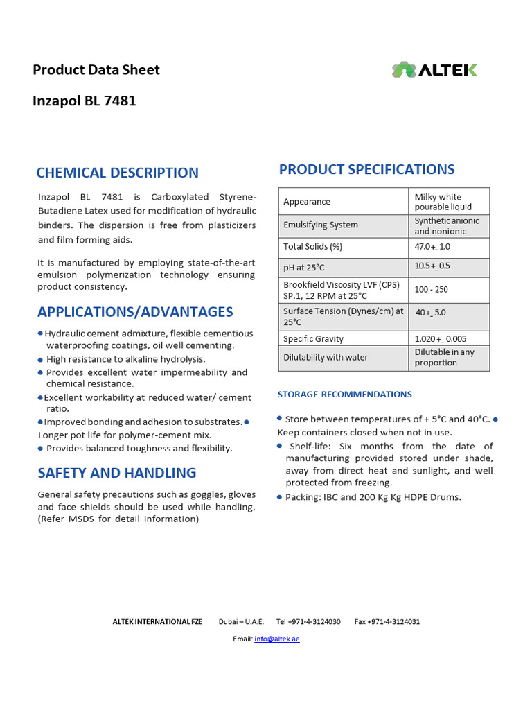 Inzapol BL 7481 Product Overview | PDF | Emulsion | Water
