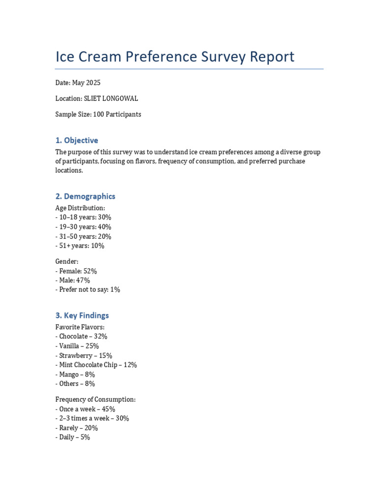 Ice Cream Survey Report | PDF