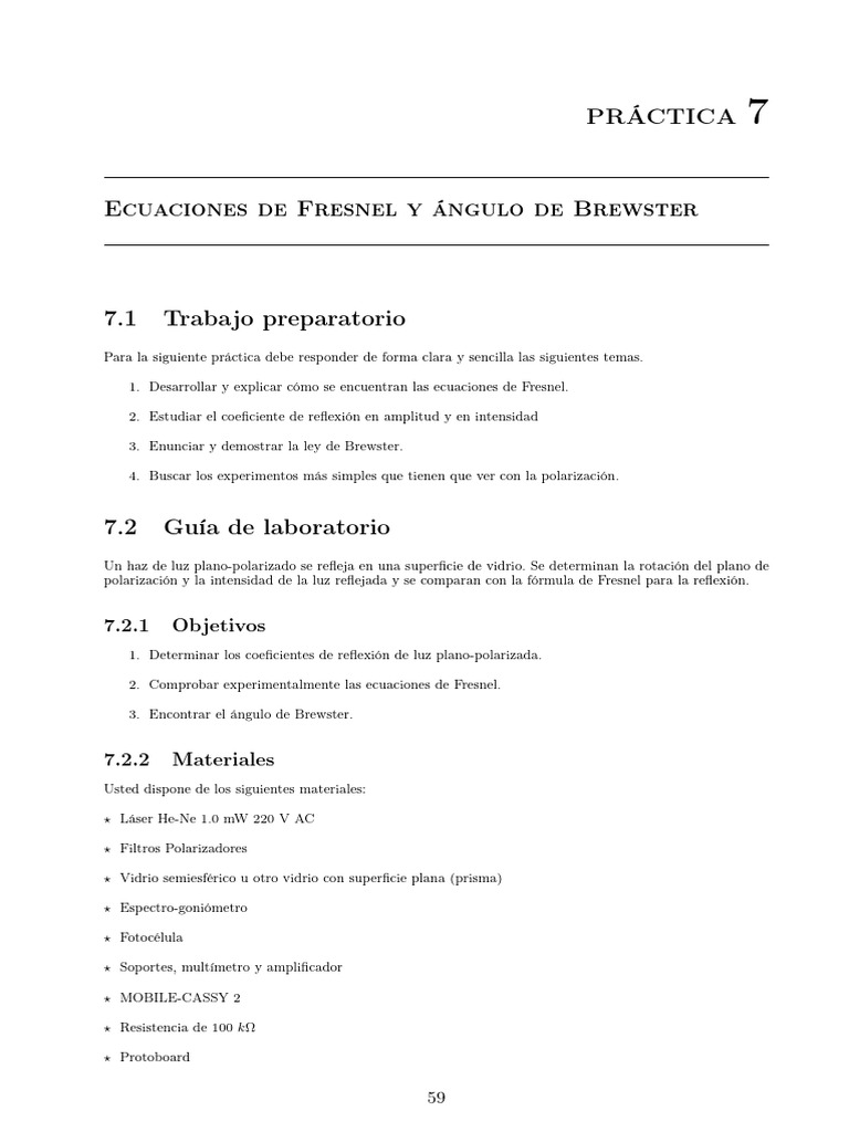 Ecuaciones de Fresnel y Angulo de Brewster | PDF | Ligero | Polarización (ondas)