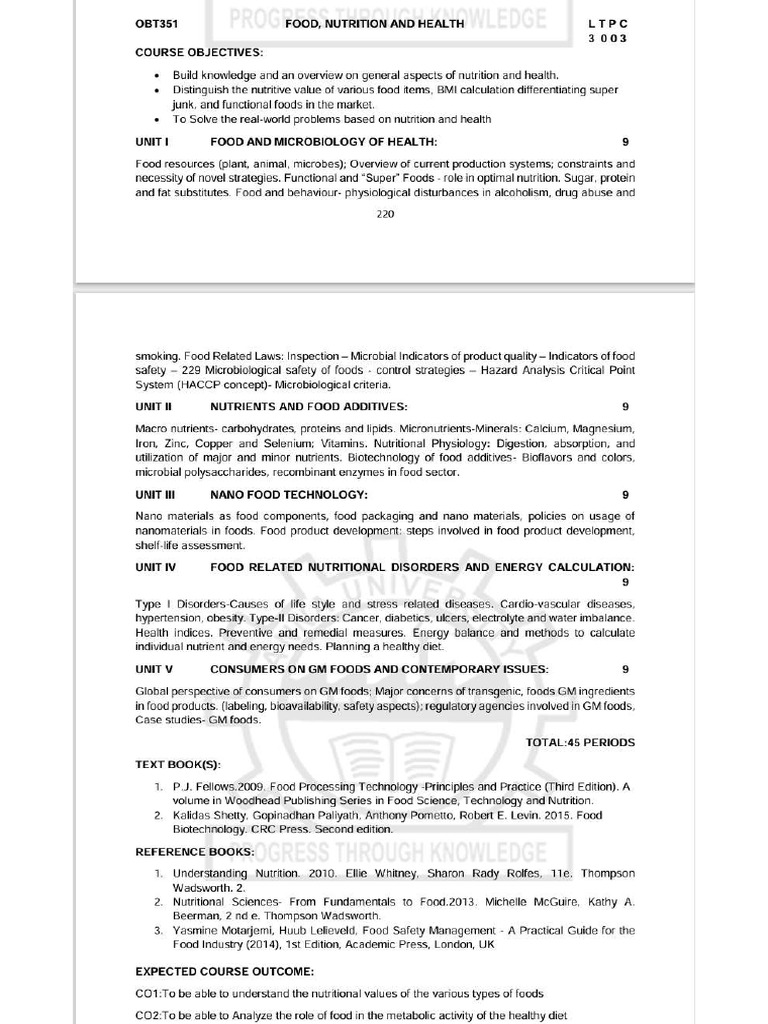 Obt351 - Food Syllabus | PDF