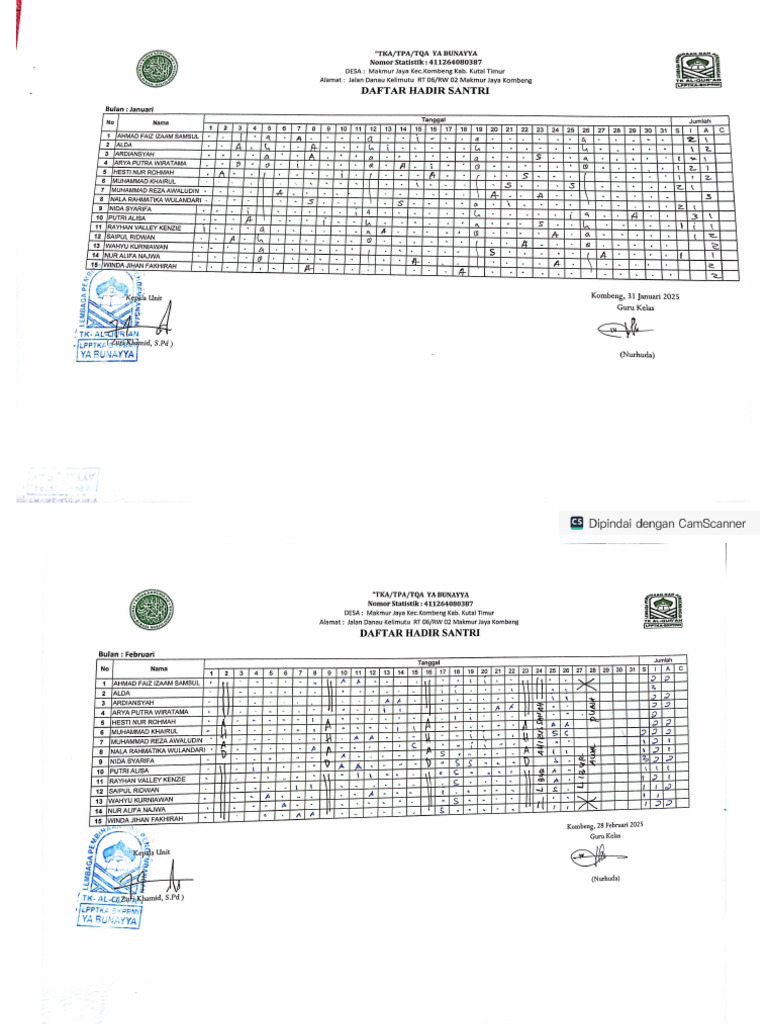 Absen Santri Pak Huda | PDF