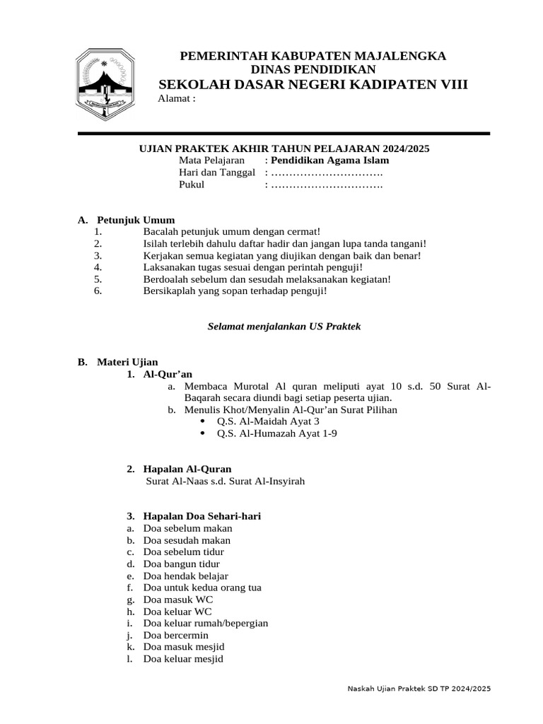Naskah Ujian Praktek - Pai 2025 | PDF