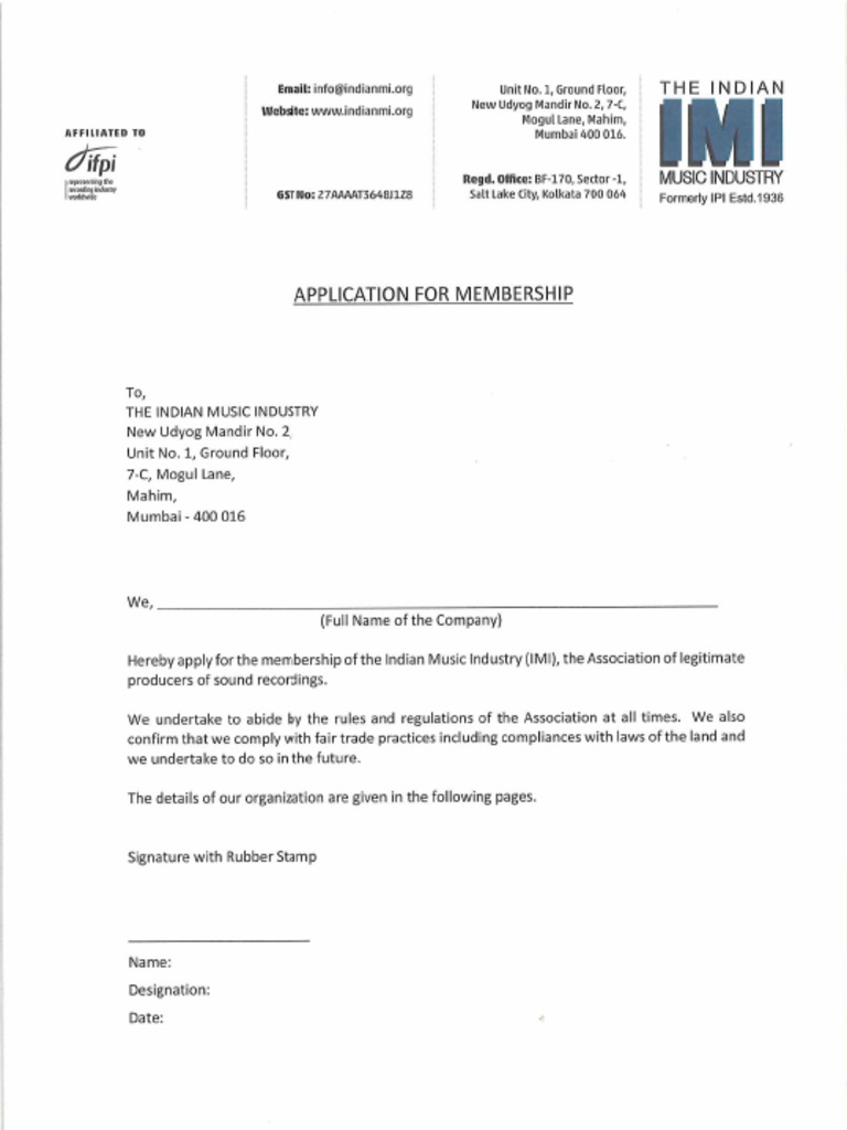 IMI Membership Form 2024 1 | PDF