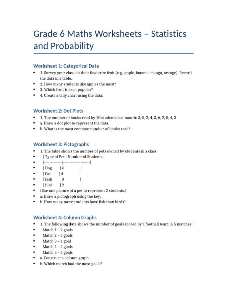Grade6 Statistics and Probability Worksheets Updated | PDF | Probability
