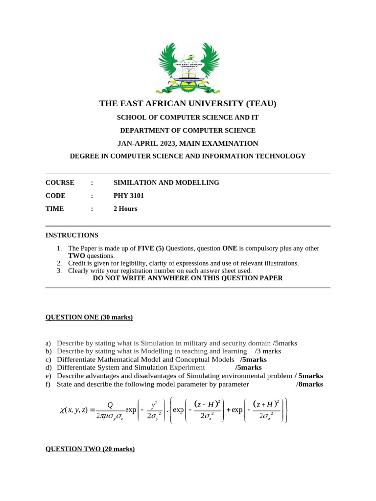 Simulation and Modelling Exams | PDF