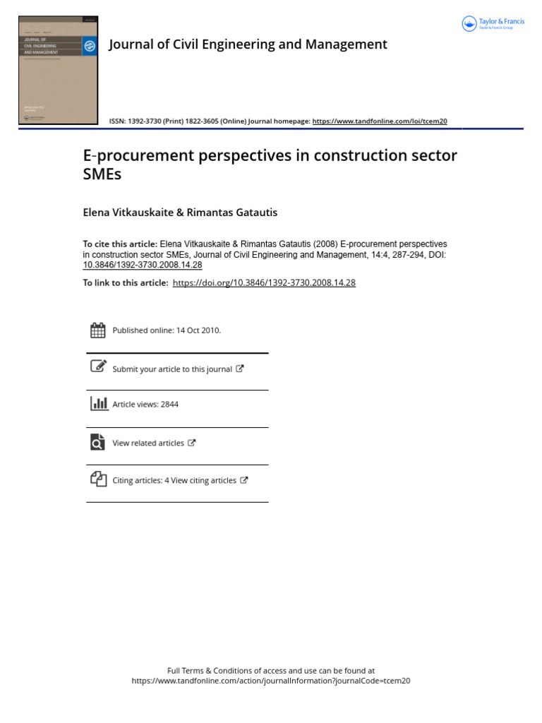 E Procurement Perspectives in Construction Sector SMEs | PDF | Supply ...