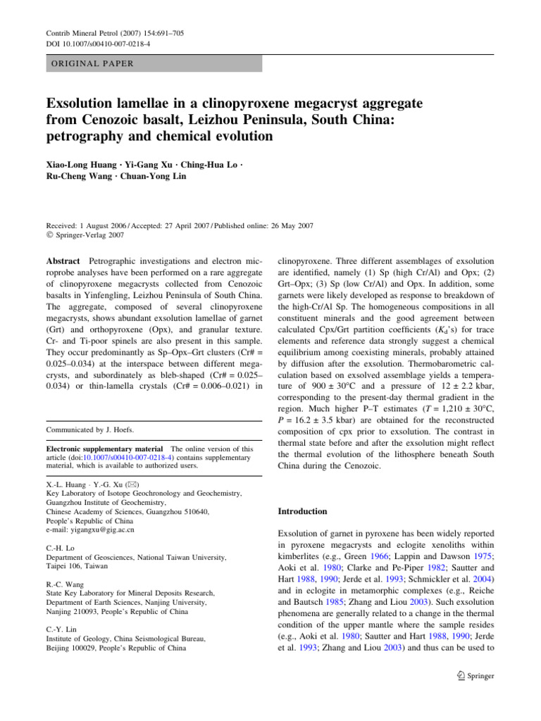 Art Exsolution Lamellae in A Clinopyroxene Megacryst Aggregate From ...