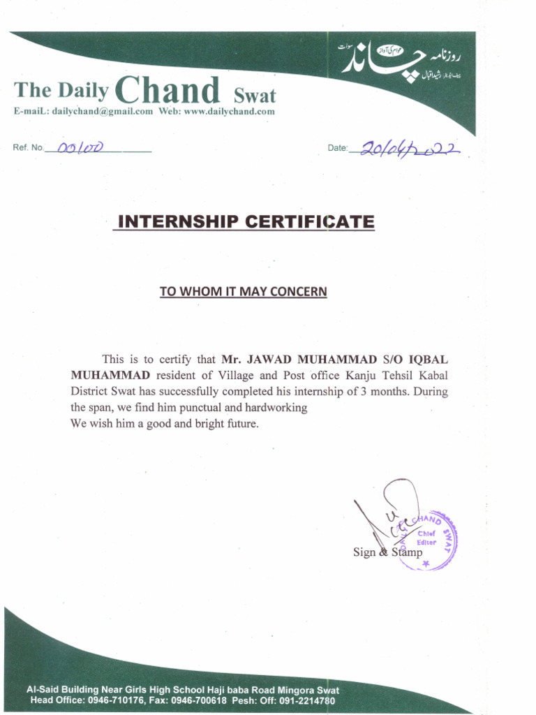 Jawad Muihammad Internship Certificate | PDF