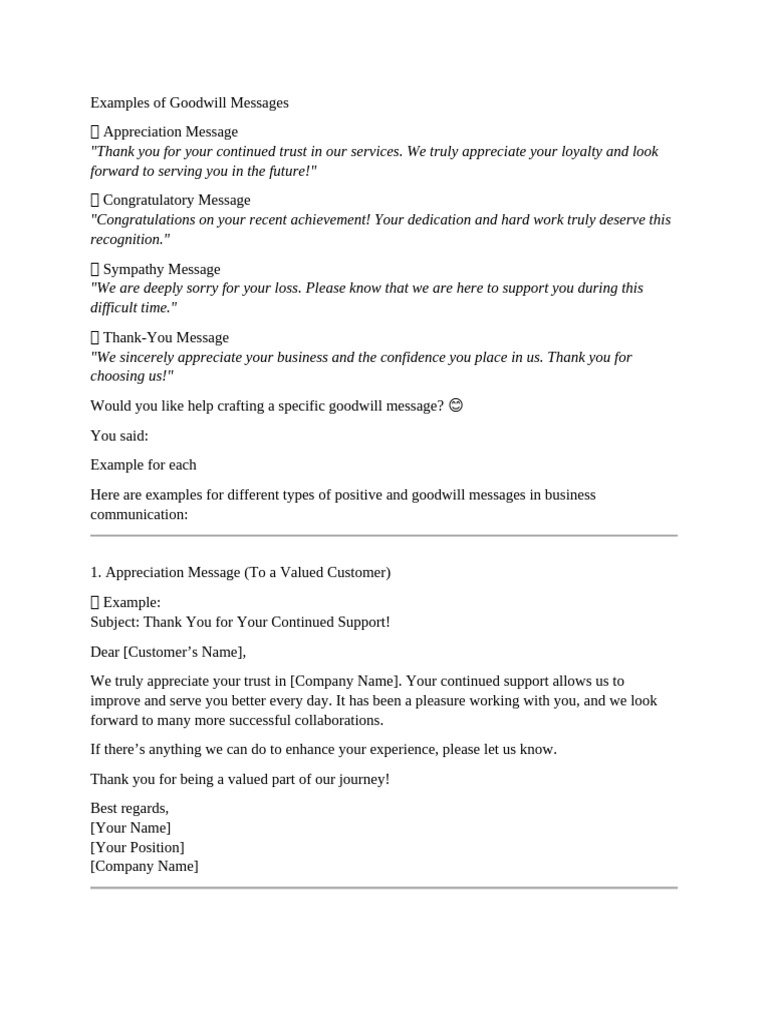 Examples of Goodwill Messages | PDF | Social Psychology | Communication