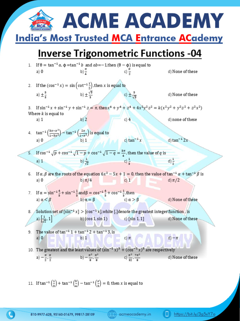 Inverse Trigonometric Functions 04pdf | PDF | Trigonometric Functions | Mathematical Objects