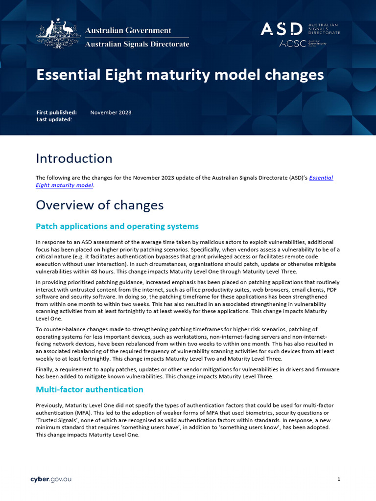 Essential Eight maturity model changes (November 2023) | PDF | Operating System | Security