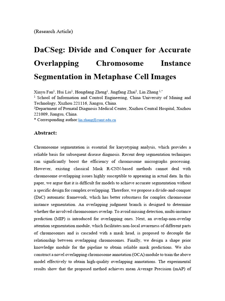 DaCSeg: Divide and Conquer For Accurate Overlapping Chromosome Instance Segmentation in ...