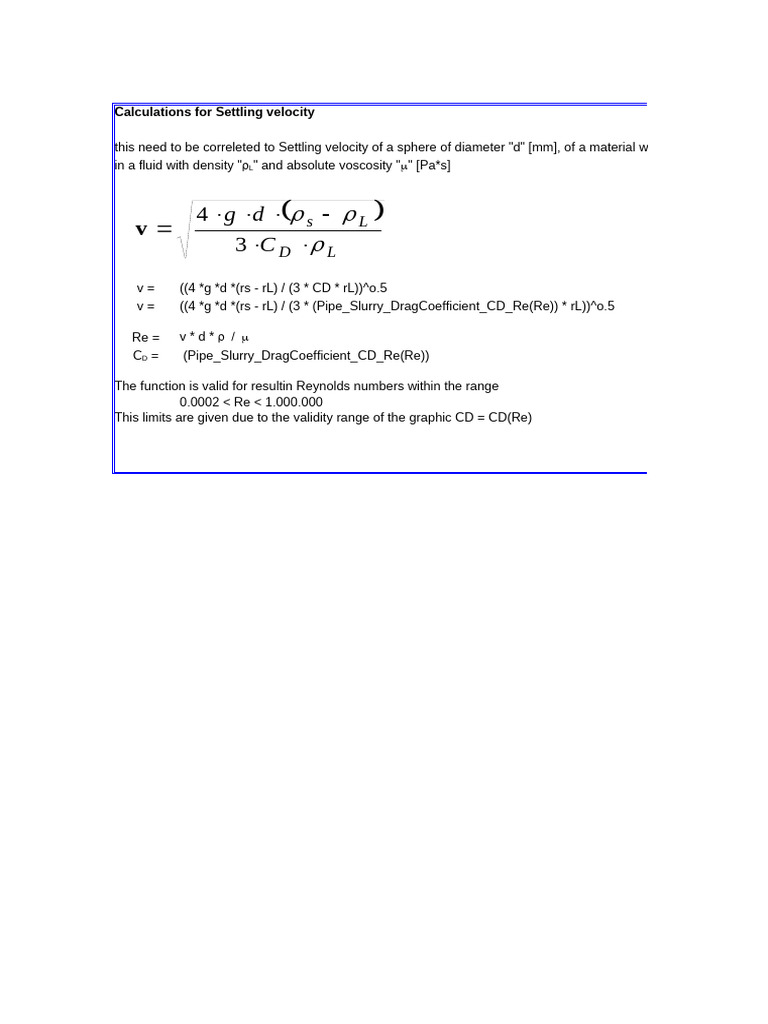 Settling Velocity Calculations | PDF