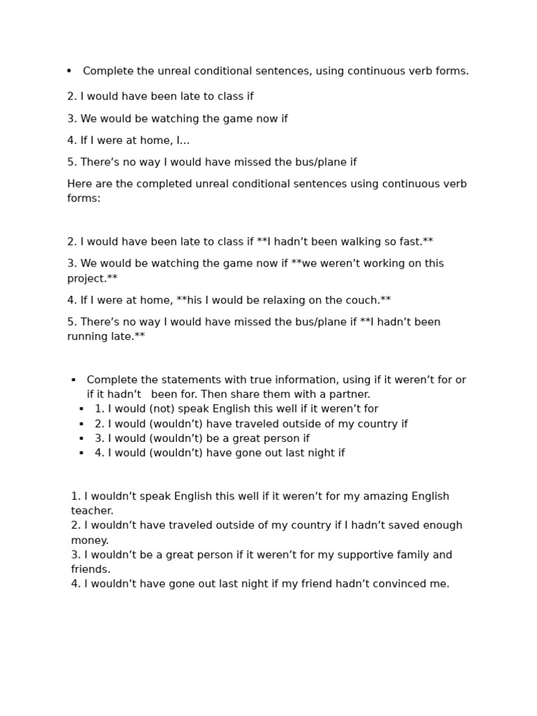 Complete The Unreal Conditional Sentences | PDF