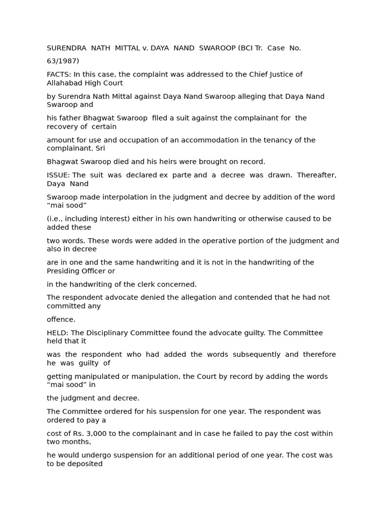 SURENDRA NATH MITTAL v. DAYA NAND SWAROOP | PDF