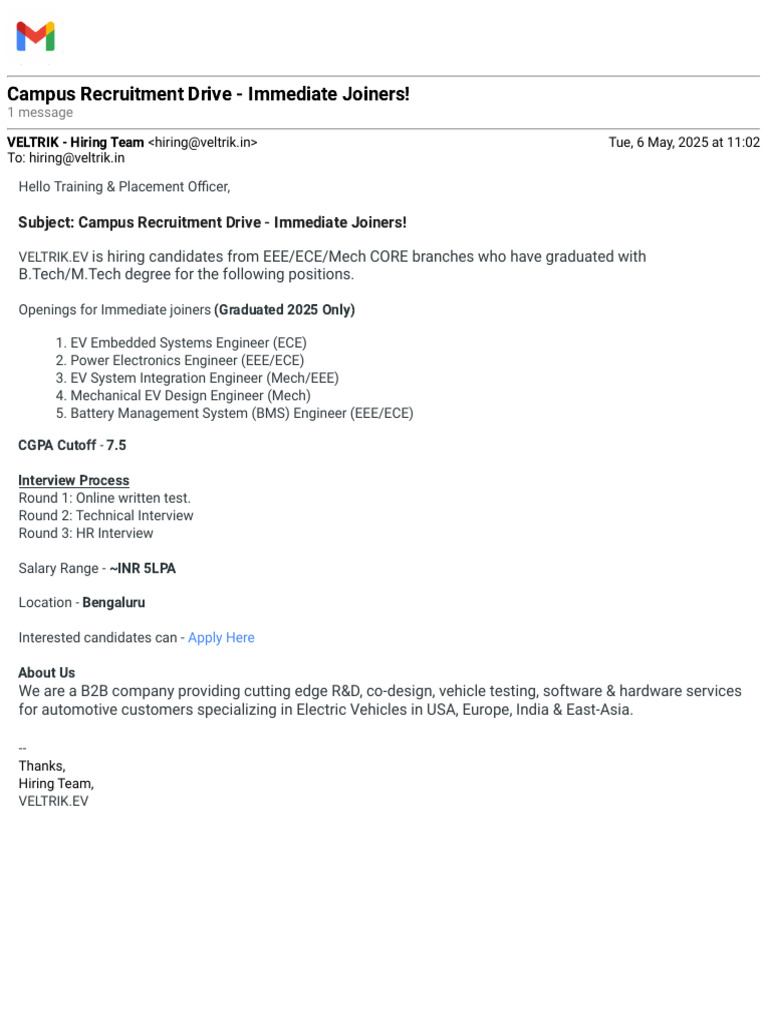 Gmail - Campus Recruitment Drive - Immediate Joiners! | PDF